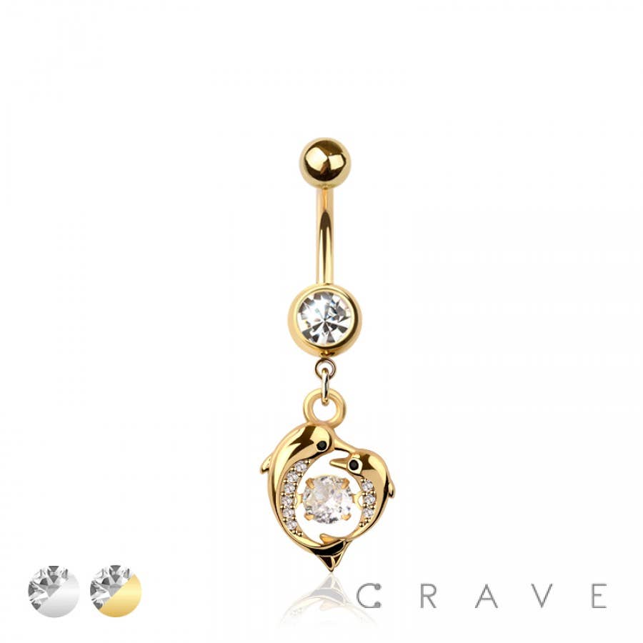 316L SURGICAL STEEL MULTI CZ DOLPHIN LOVE HEART BEZEL CENTER ...